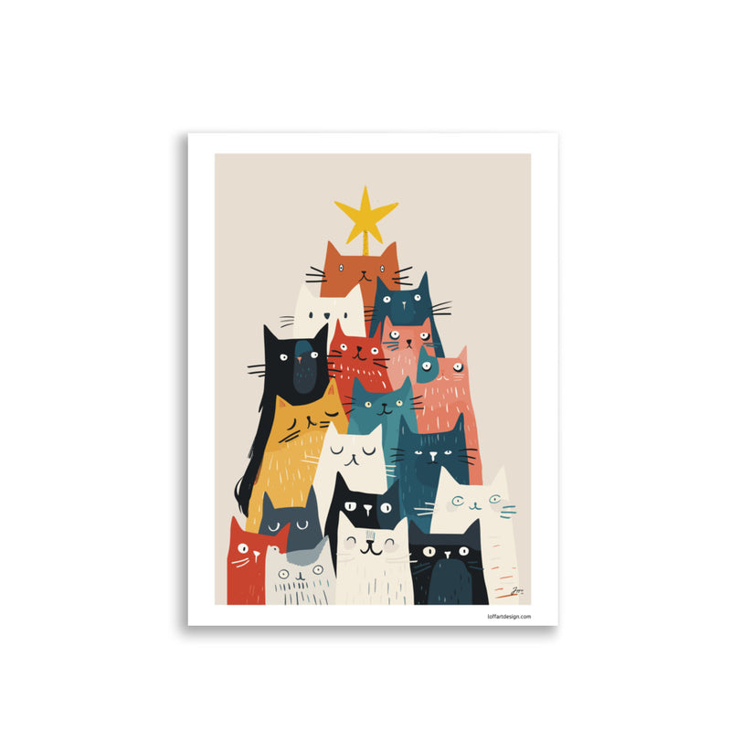 Christmas Cat Tree Poster | Festive Cat Art Print Poster Print | Wall ...