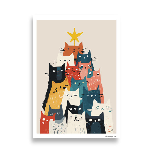 Christmas Cat Tree Poster | Festive Cat Art Print Poster Print | Wall ...
